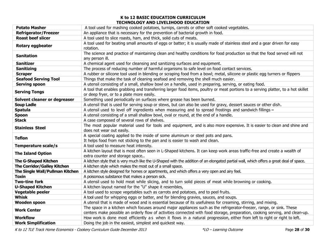TLE/ HE Cookery Curriculum Guide | PDF