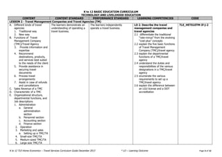 TLE-HE Travel Services Curriculum Guide | PDF