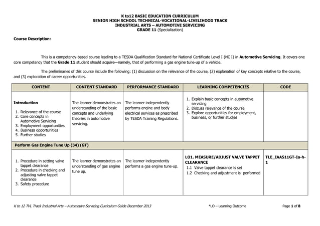 Final tle ia automotive servicing grades 11-12 12.20.2013 | Certified ...