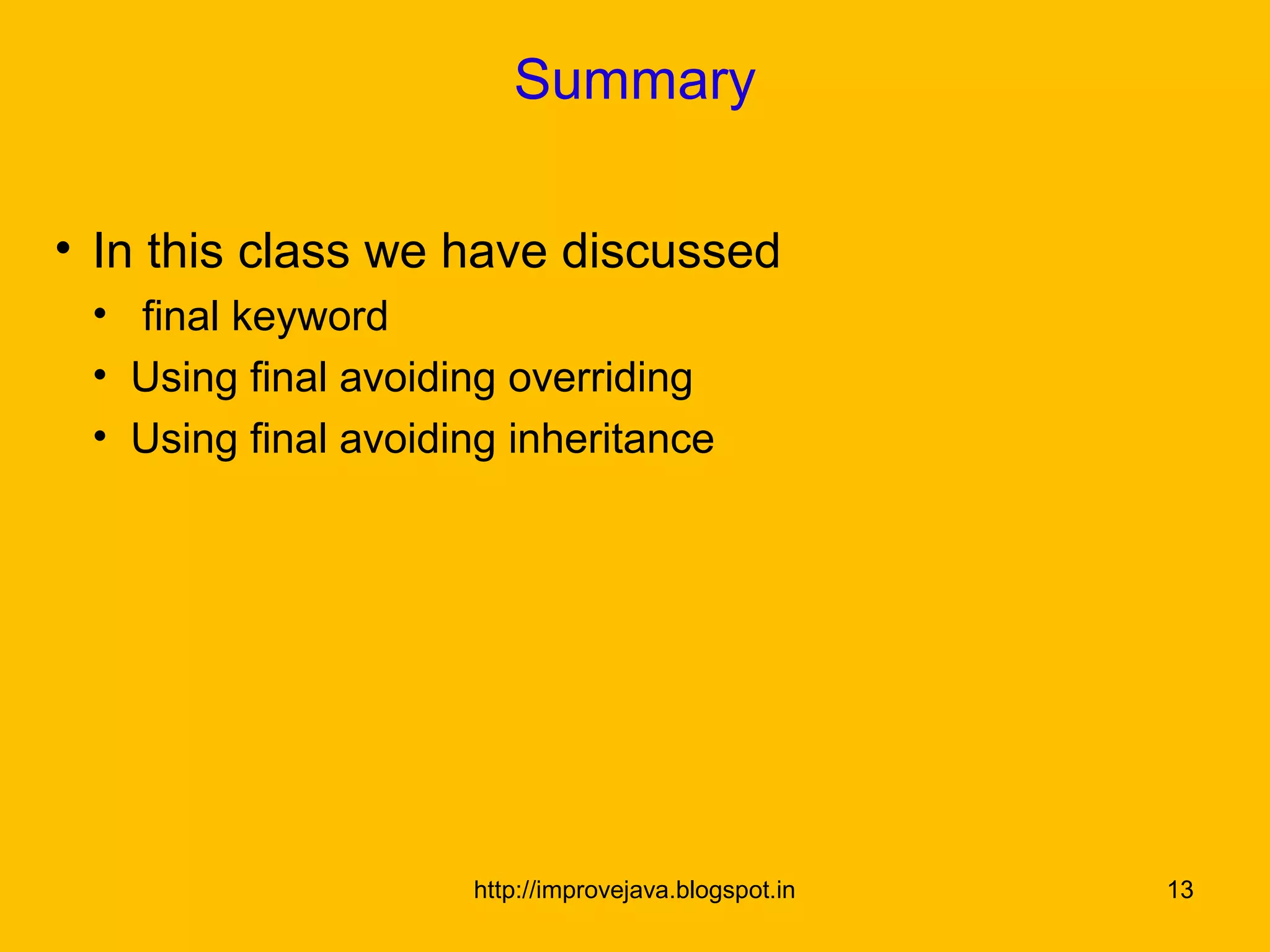 Final ‘ to avoid overriding | PPT