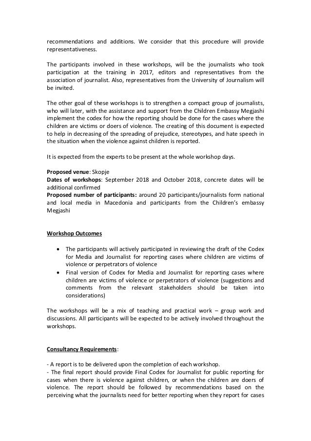 TERMS OF REFERENCE Facilitators for workshops for journalists about…