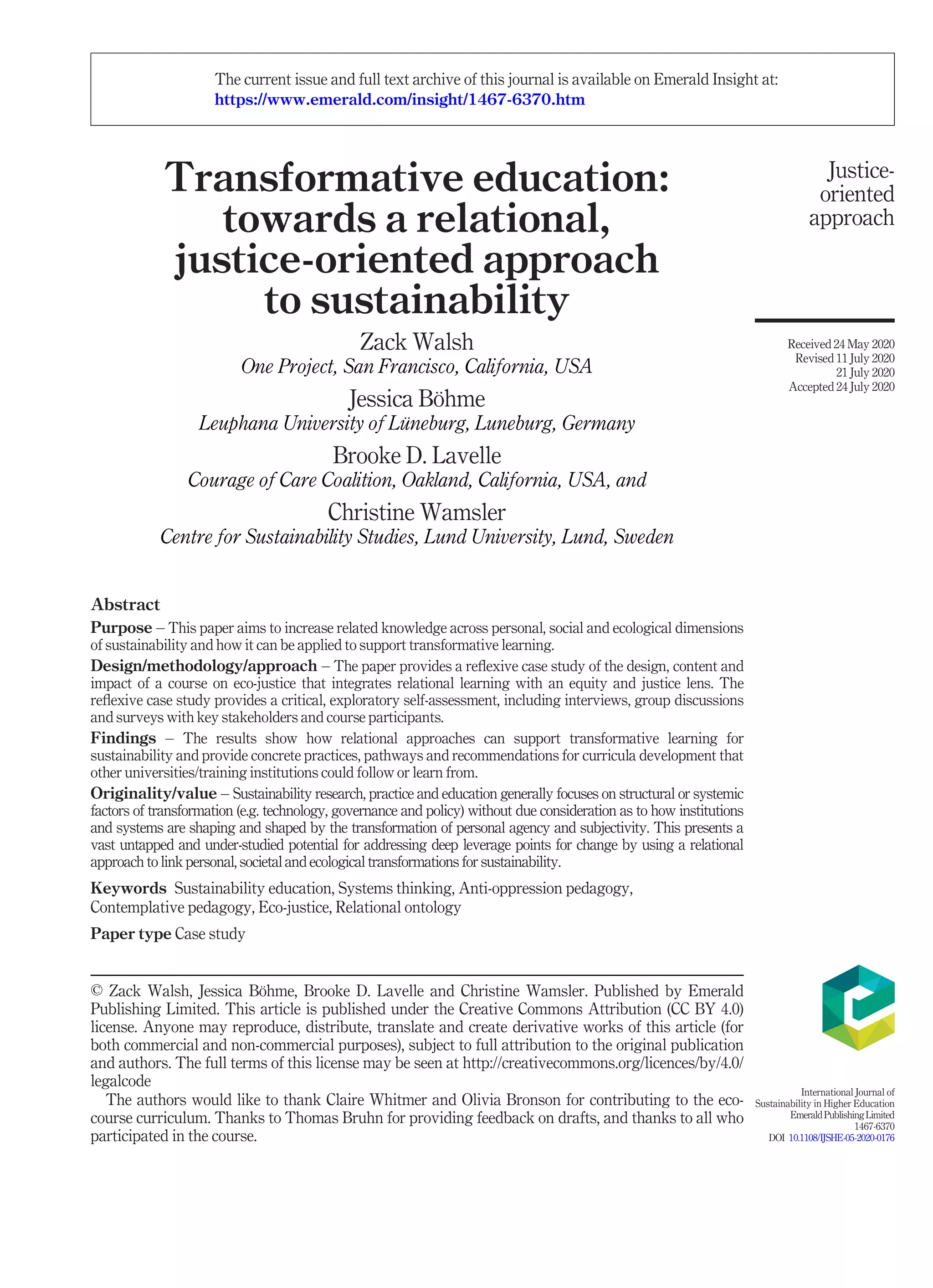 Transformative Education: Towards a Relational, Justice-Oriented ...