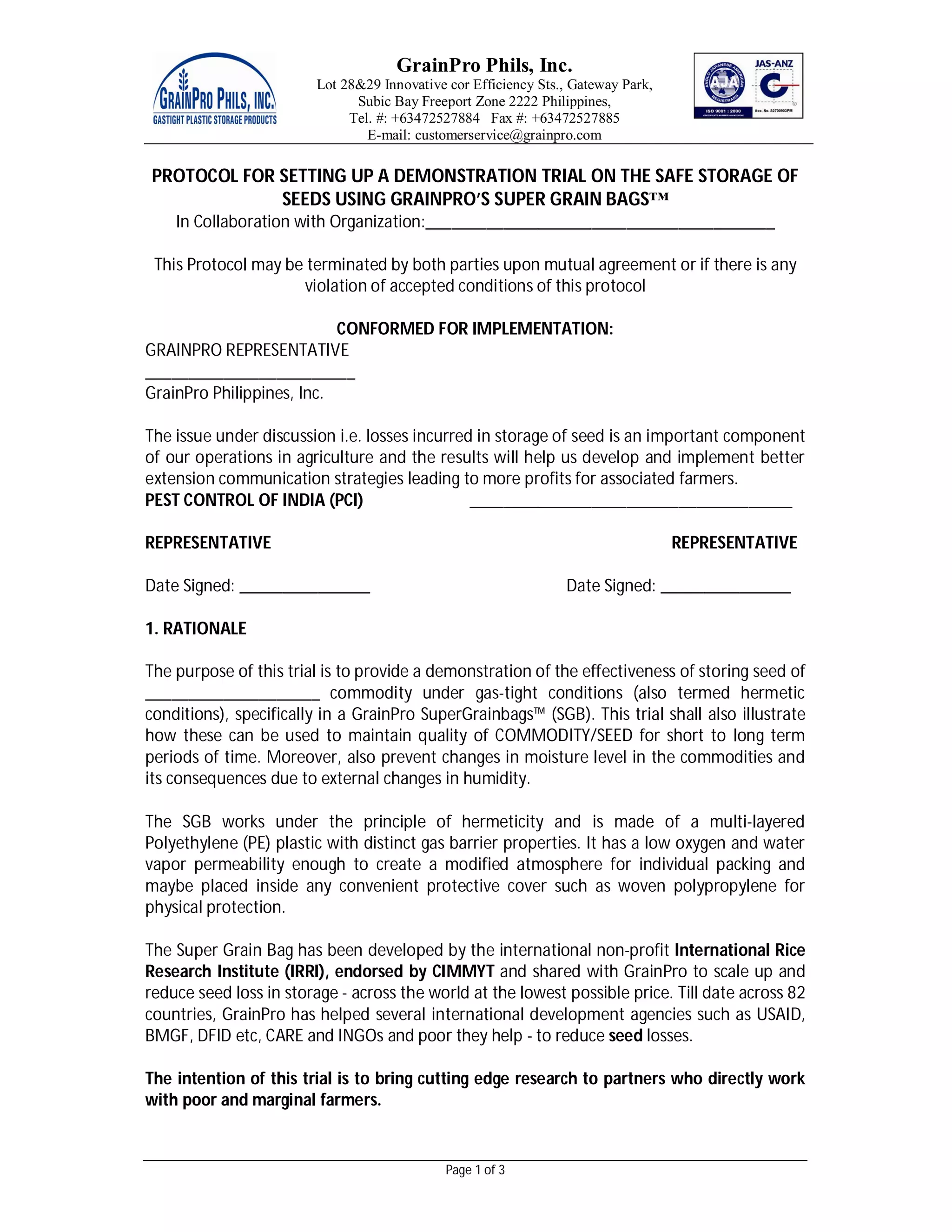 Final Trial Protocol - Super Grain Bags | PDF