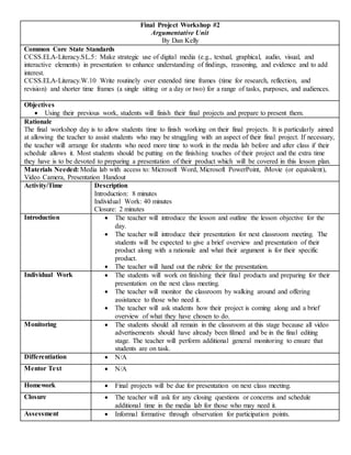 EDUC 482 Argumentative Unit Plan | DOCX