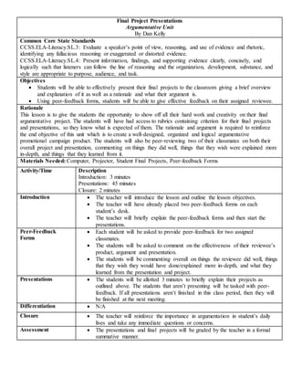 EDUC 482 Argumentative Unit Plan | DOCX