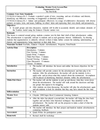 EDUC 482 Argumentative Unit Plan | DOCX