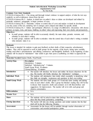 EDUC 482 Argumentative Unit Plan | DOCX