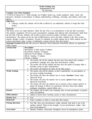 EDUC 482 Argumentative Unit Plan | DOCX