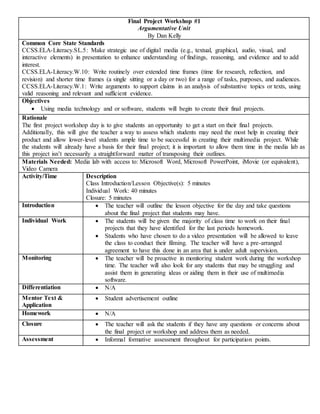 EDUC 482 Argumentative Unit Plan | DOCX