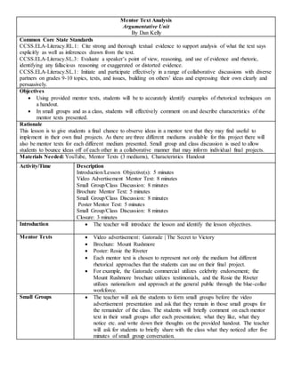 EDUC 482 Argumentative Unit Plan | DOCX