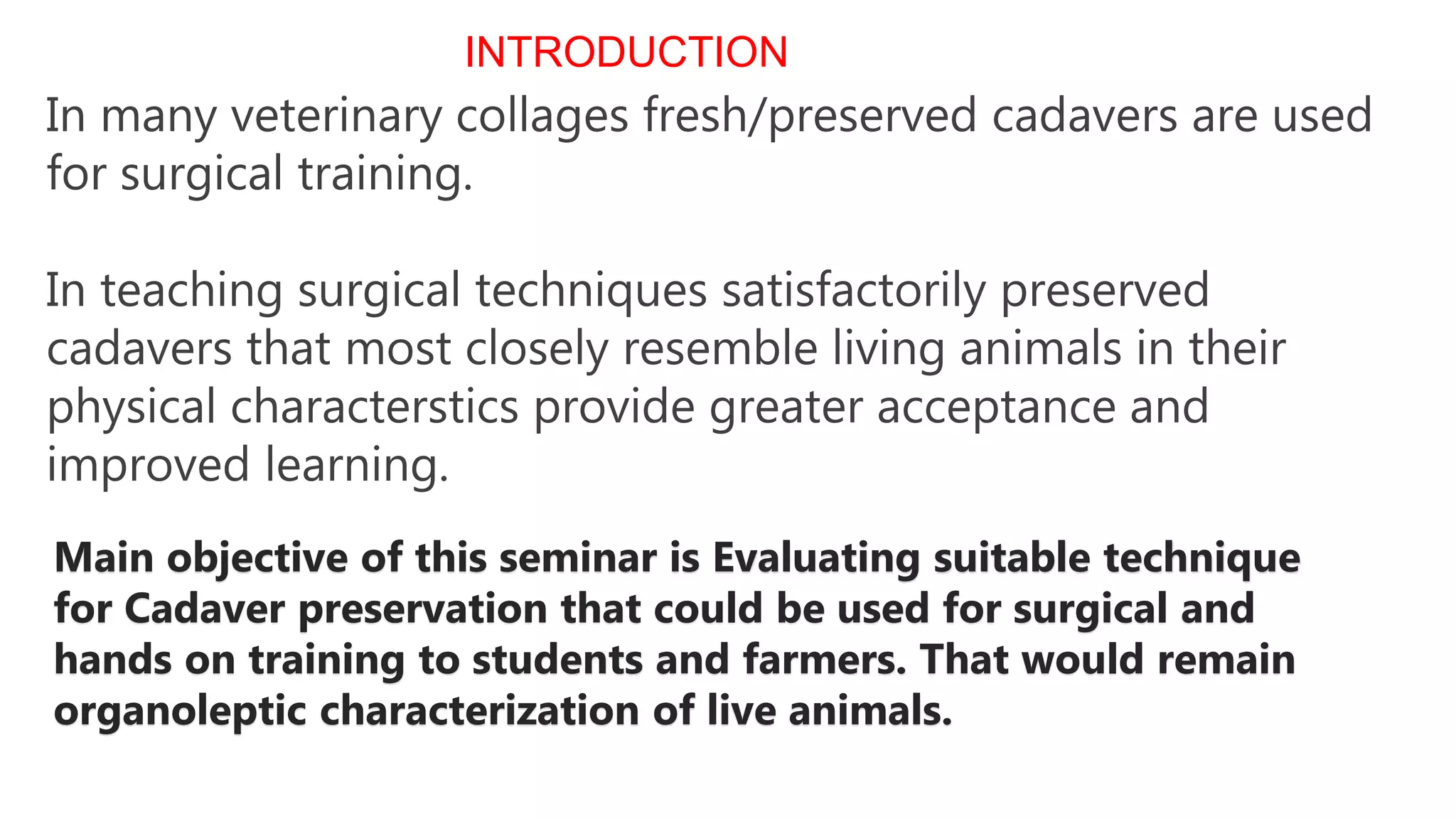 Animal cadaver preservation BY DR.Umesh K Honnatti | PPTX
