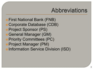Project Management at First National Bank | PPTX