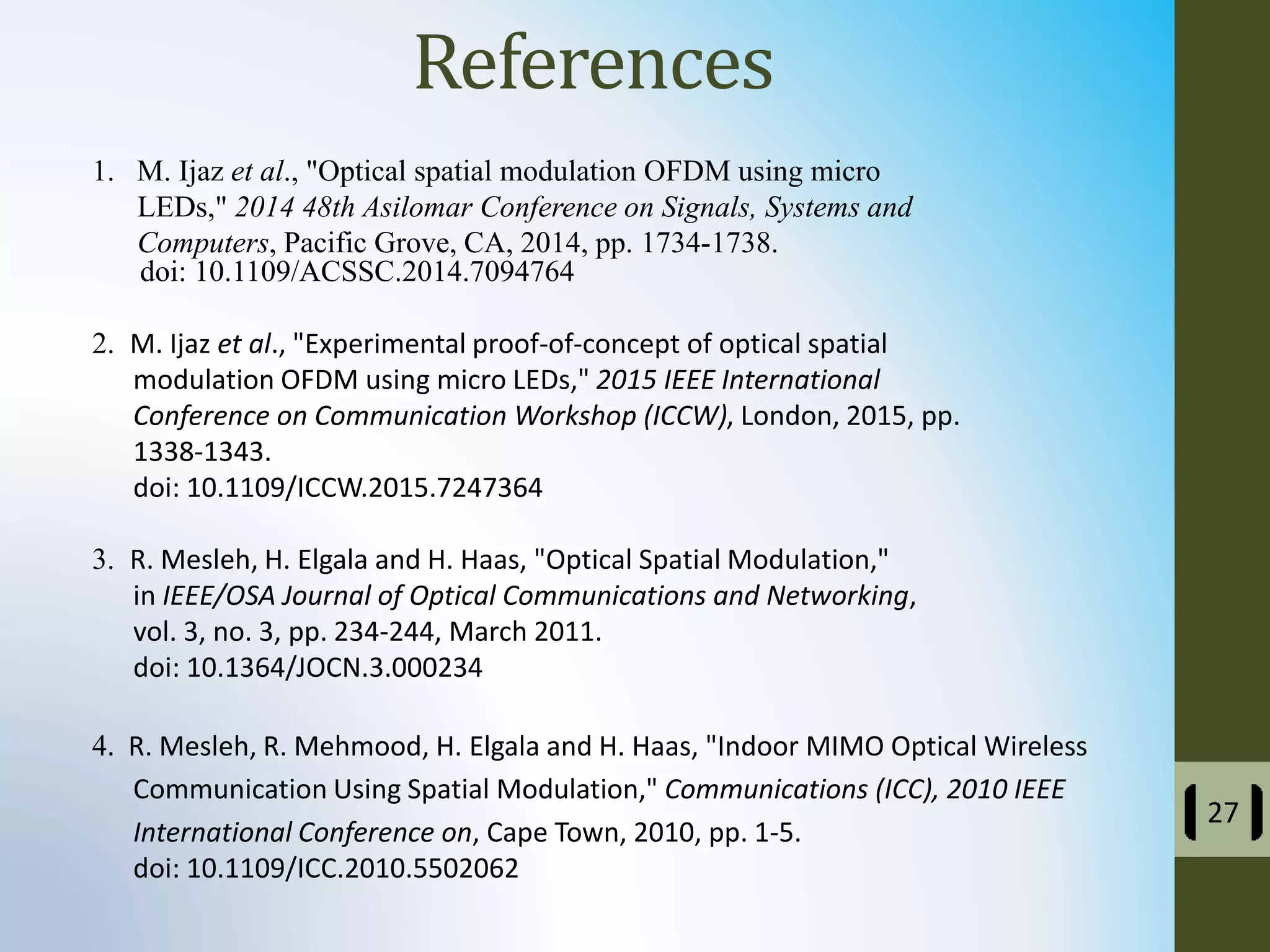 Optical Spatial Modulation Ofdm Using Micro Leds Ppt