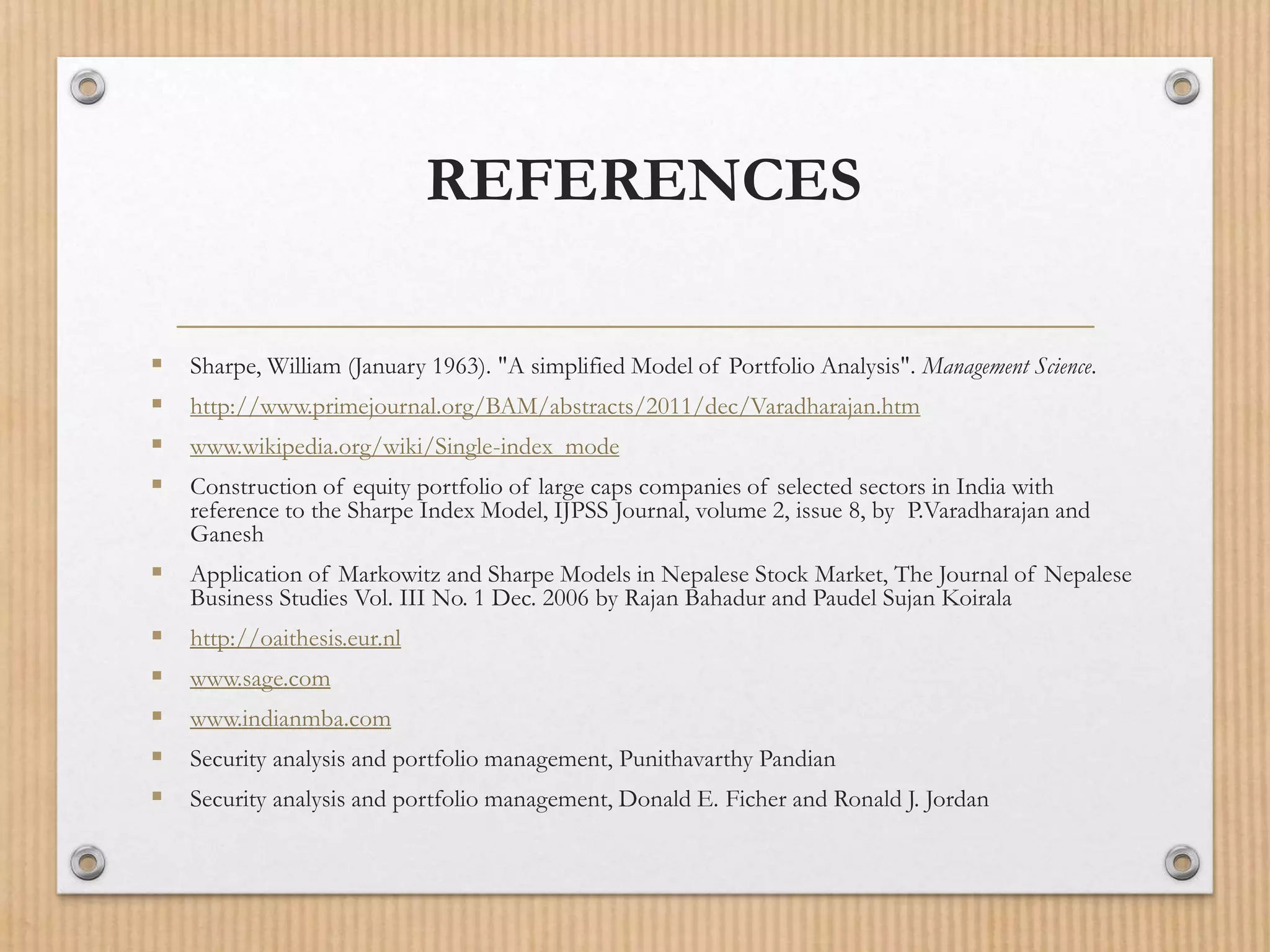 Sharpe Single Index Model | PPTX