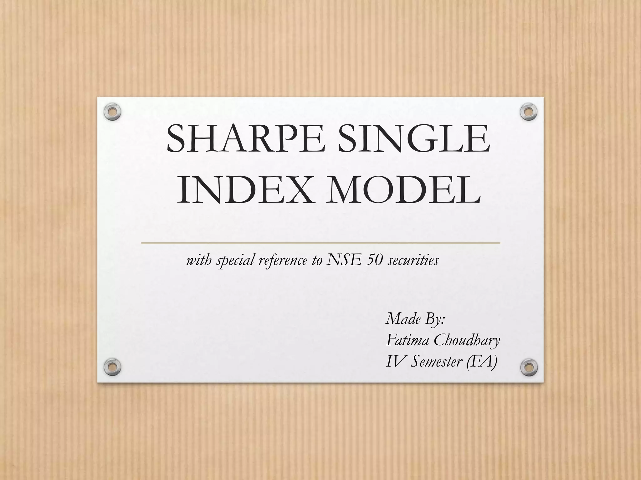 Sharpe Single Index Model | PPTX
