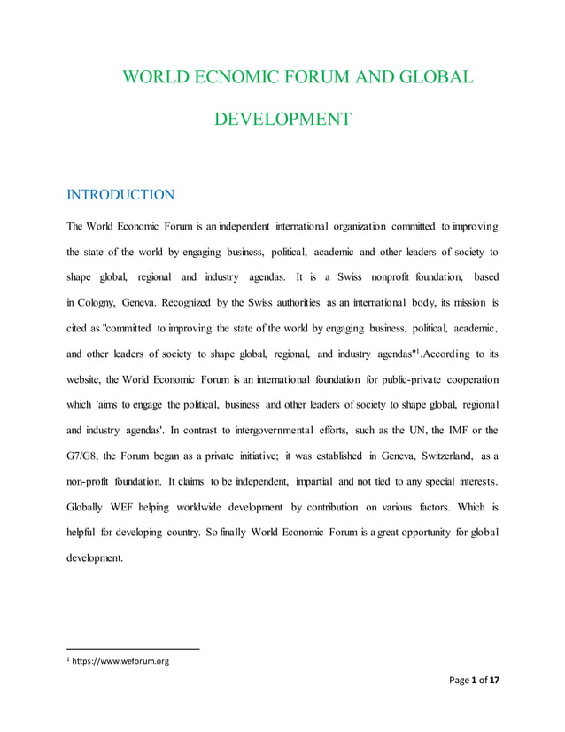 world economic forum and global development (WEF) | DOCX