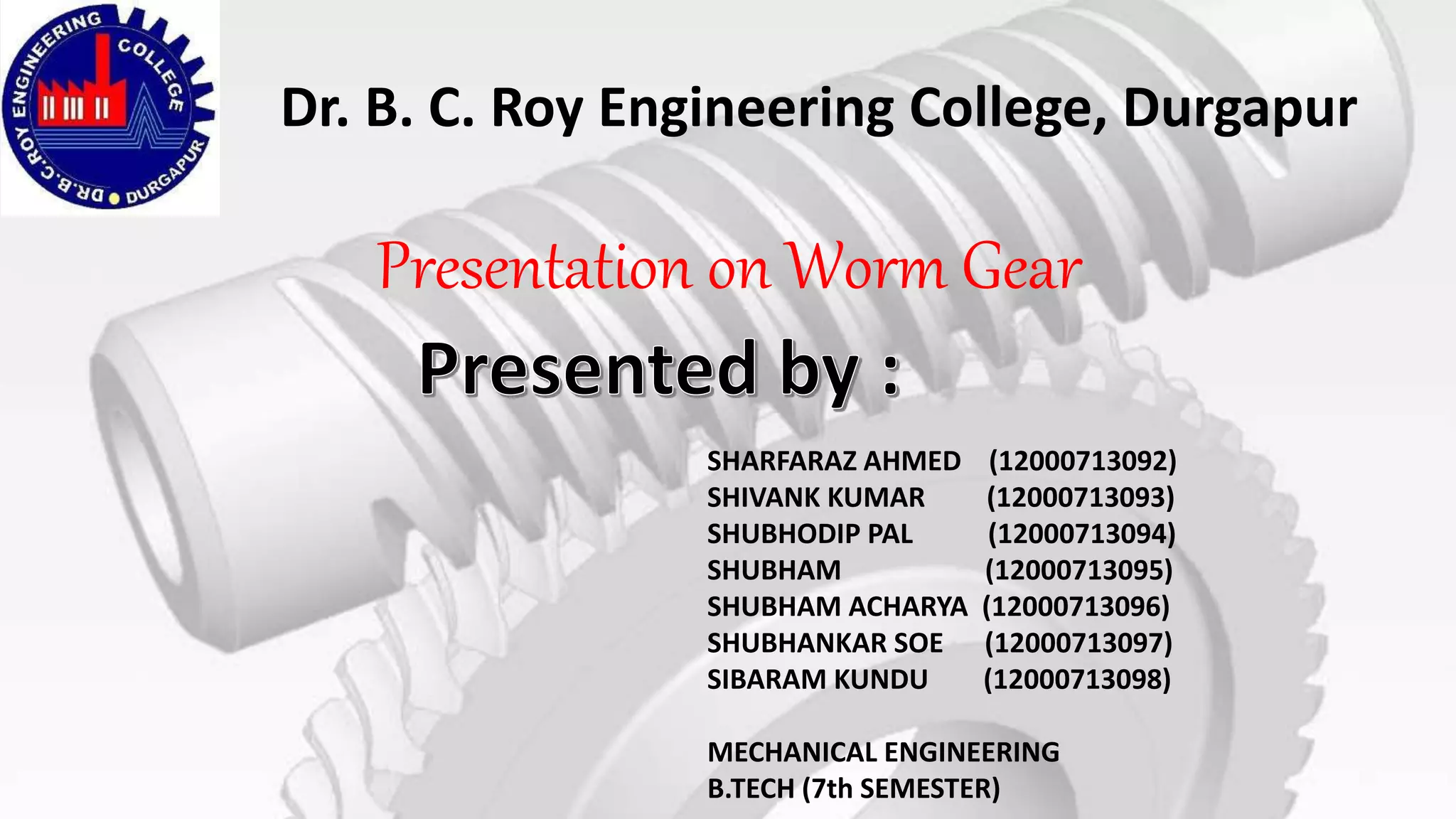 Worm Gear ppt | PPT