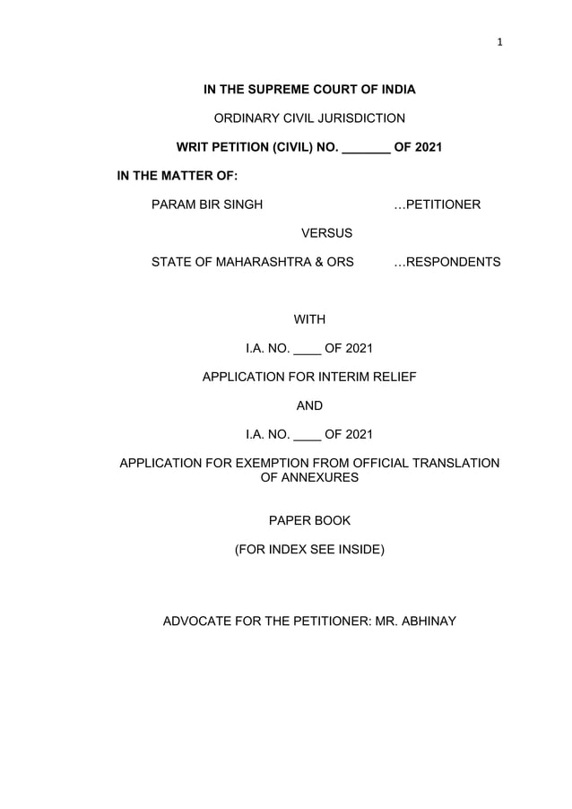 Final writ petition_for_filing-pb singh vs. state of maharashtra | PDF