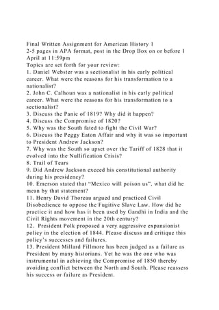 Final Written Assignment for American History 12-5 pages in APA .docx