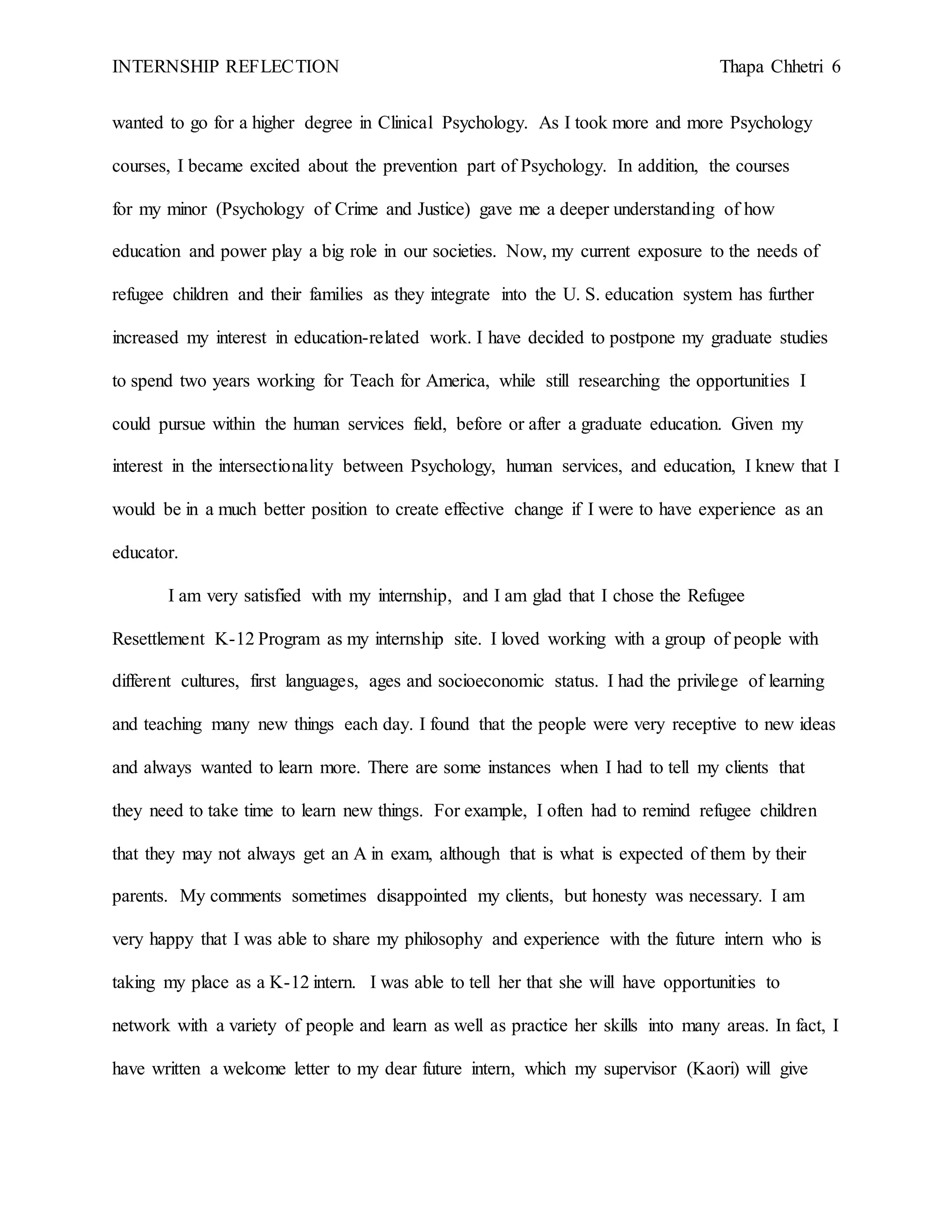 Social Justice Internship Final Written Reflection | PDF