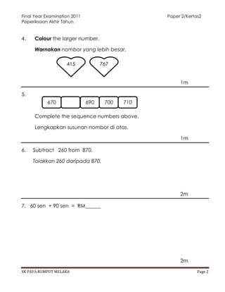 Final year Exam - Mathematics Year 2 | DOCX