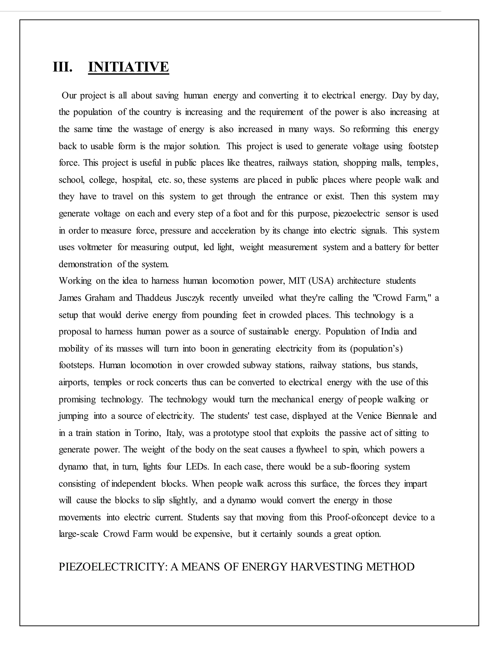 Footstep power generation system Final year be project | PDF