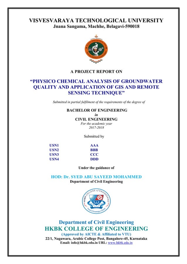 Final year civil engineering project report physico chemical analsis of ...