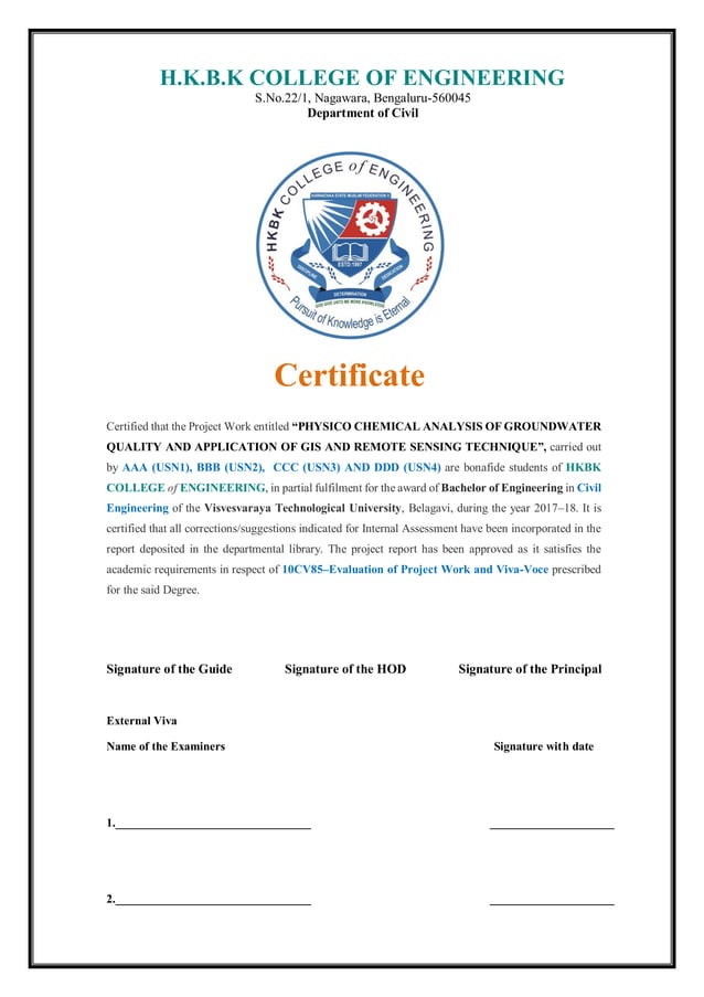 Final year civil engineering project report physico chemical analsis of ...