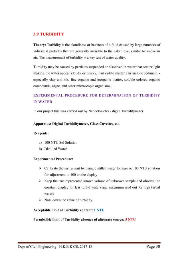 Final year civil engineering project report physico chemical analsis of ...