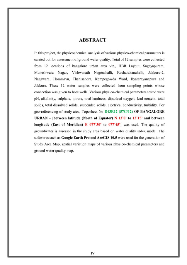 Final year civil engineering project report physico chemical analsis of ...