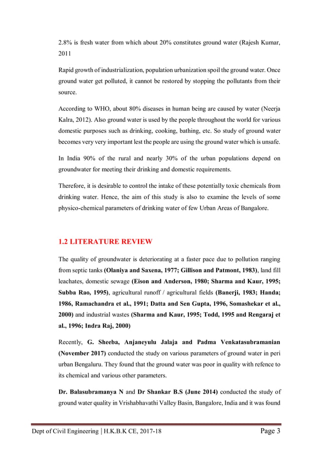 Final year civil engineering project report physico chemical analsis of ...