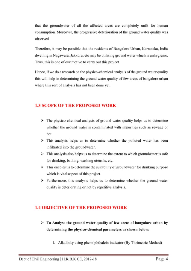 Final year civil engineering project report physico chemical analsis of ...