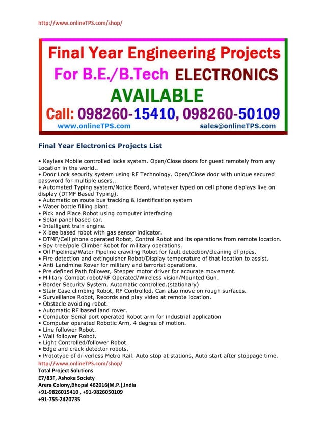 Final year electronics projects list | PDF