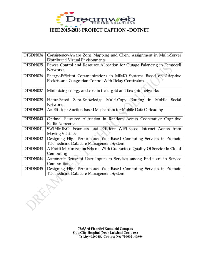 Final year mca dotnet projects titles@ dreamweb techno solution trichy ...