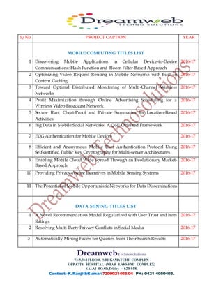 Final year me mtech project center in trichy @ieee 2016-17 titles for java and dotnet | PDF