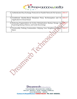 Final year me mtech project center in trichy @ieee 2016-17 titles for java and dotnet | PDF