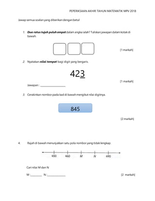 Final year mpv math 2018 | PDF