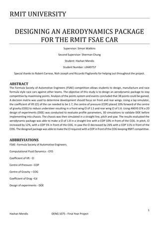 Final Year Paper-Designing the 2016 RMIT Aero Package - Hashan Mendis | PDF