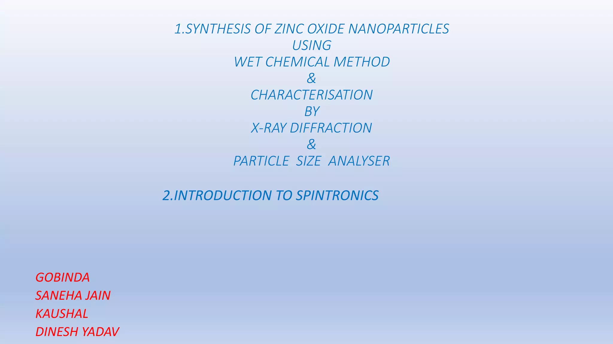 Synthesis of ZnO Nanoparticles using wet chemical method and its characterization using XRD and ...