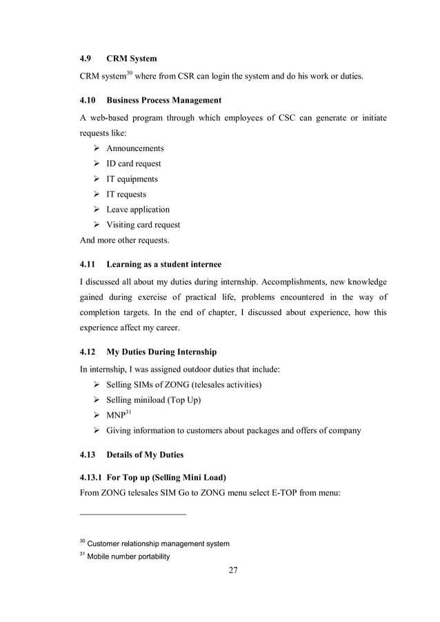 ZONG Internship Report