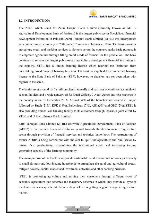 ZTBL Internship report | PDF