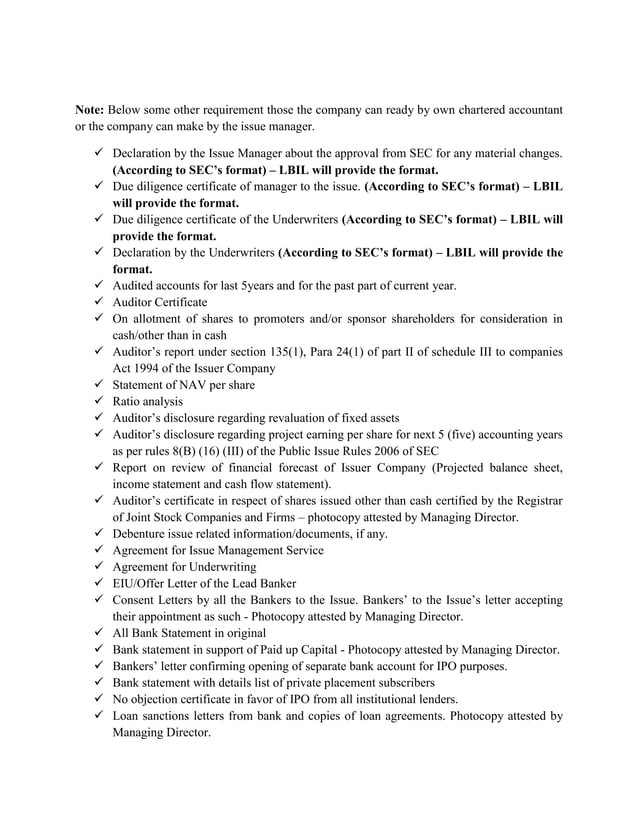 Company needs Following documents for issuing IPO | PDF