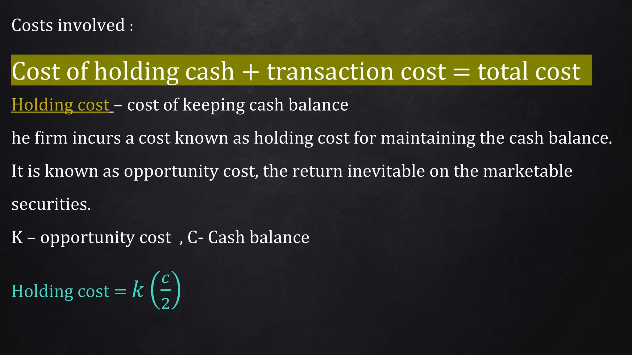 cash mgt. model , baumols model , finance | PPT