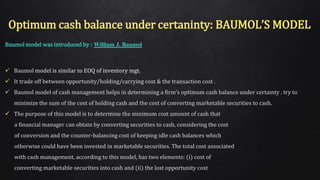 cash mgt. model , baumols model , finance | PPTX