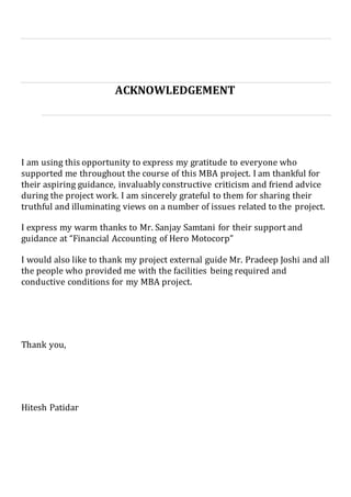 "Finance accounting of hero motocorp" THESIS By Hitesh Patidar | DOCX