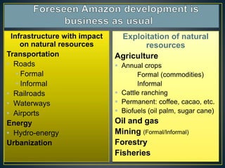 Finance and development trends in amazonia | PPTX | Commodities | Economy