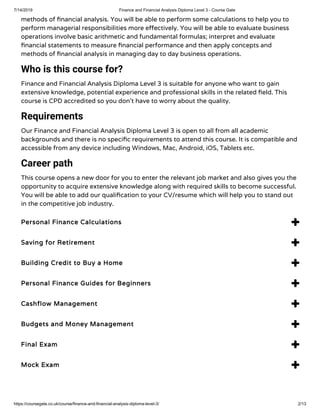 Finance and Financial Analysis Diploma Level 3 - Course Gate | PDF