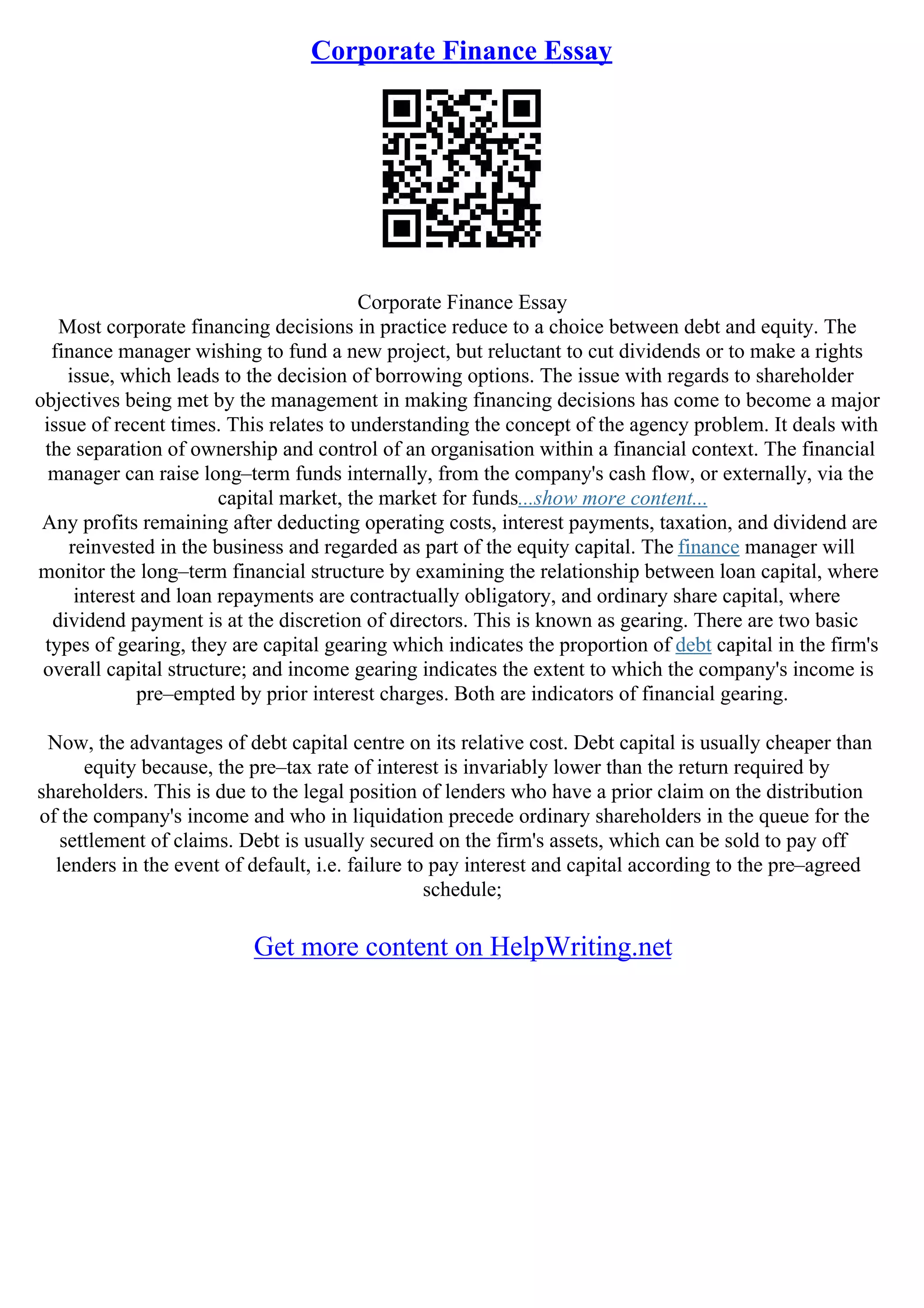 Finance Essays | PDF