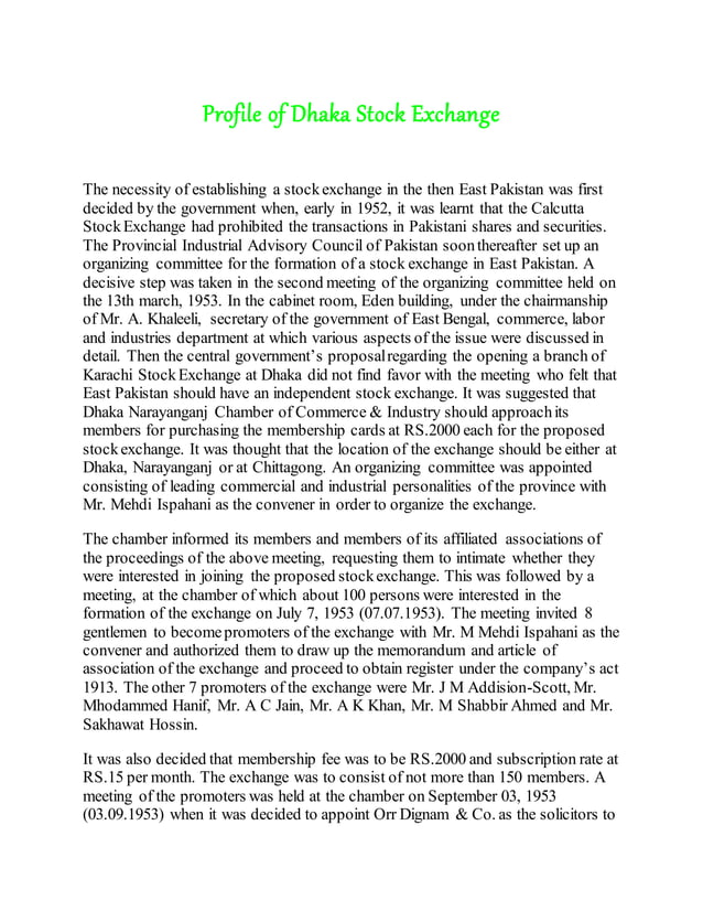Dhaka Stock Exchange | PDF