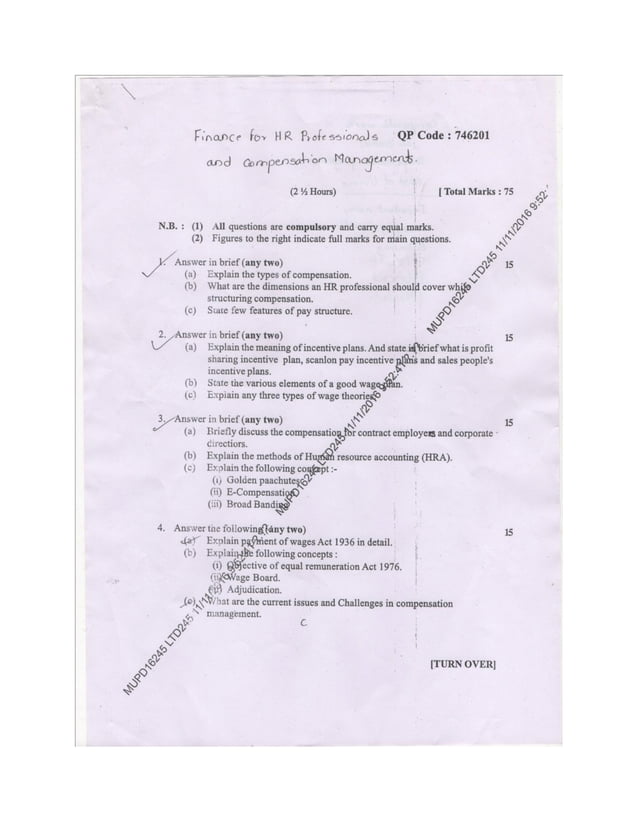 BMS 5th SEM Question Paper:- Finance for HR | PDF